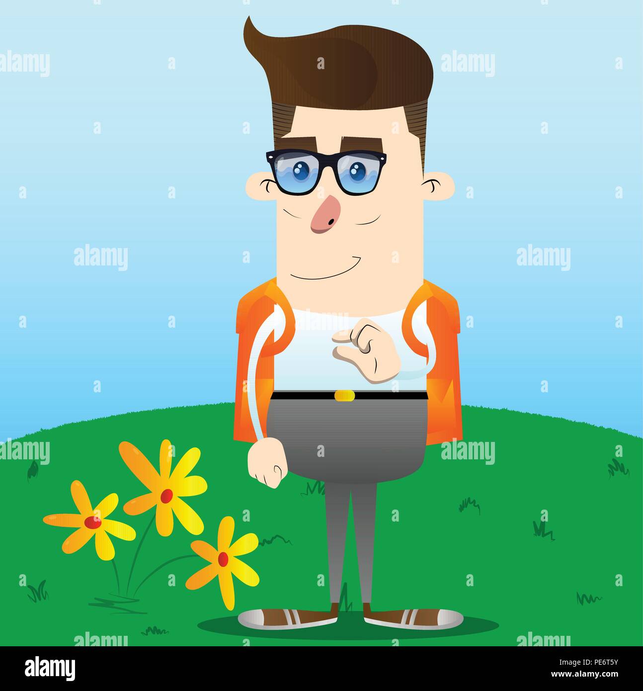 Schoolboy gesturing a small amount with hand. Vector cartoon character ...