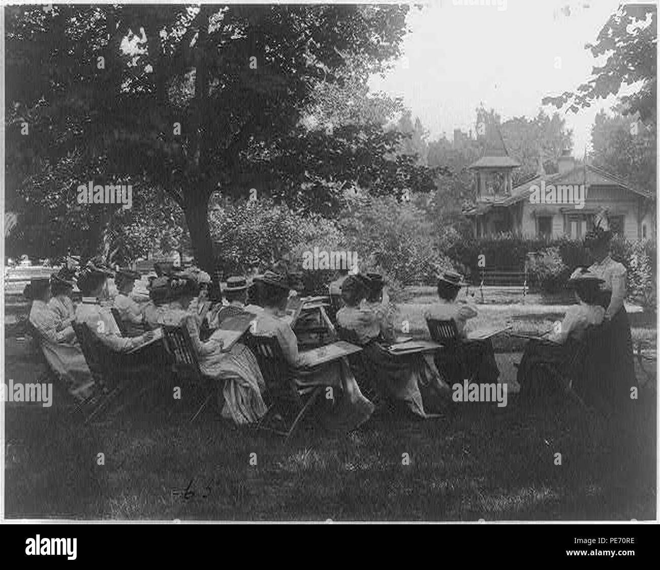 Art class sketching a private home Normal School Stock Photo - Alamy