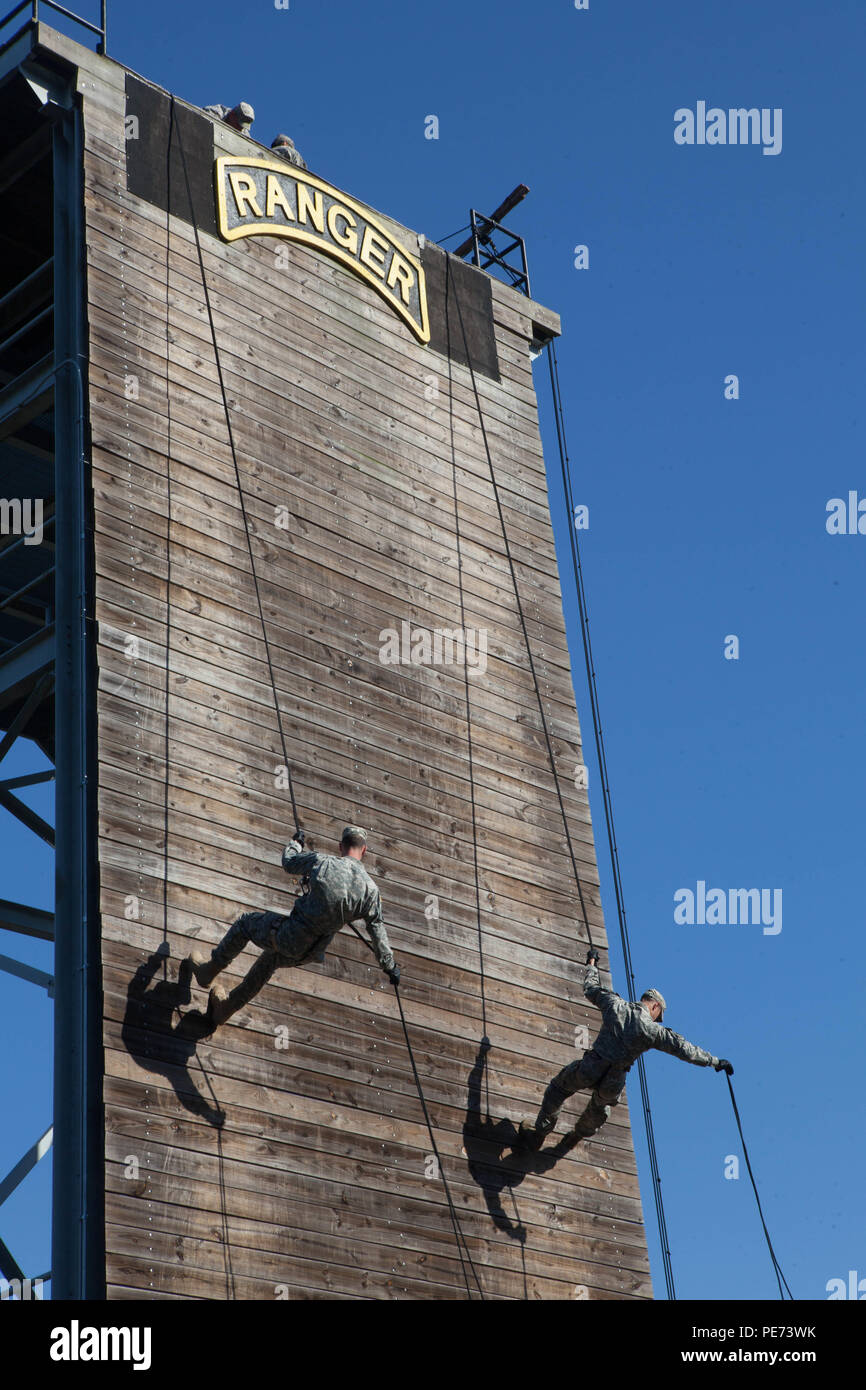 U.S. Army Rangers demonstrate a skill they learned in ranger school on ...