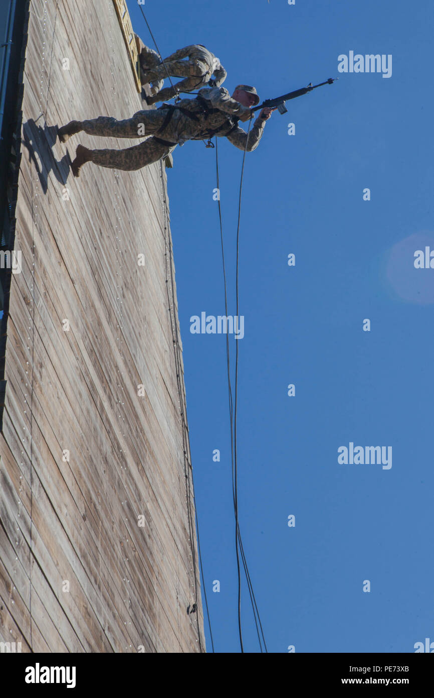 U.S. Army Rangers demonstrate a skill they learned in ranger school on ...
