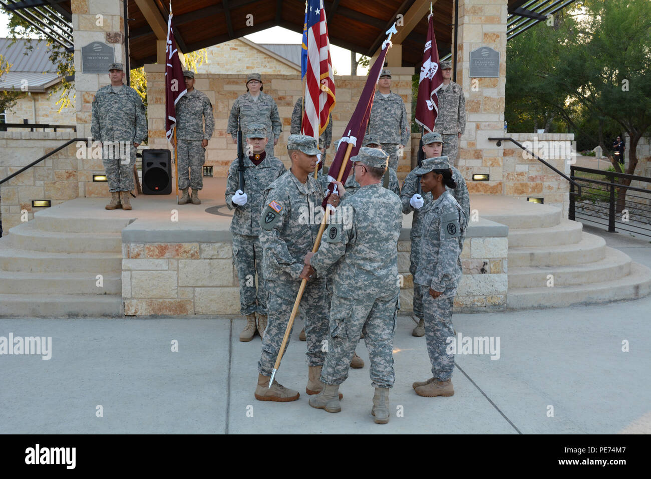 Col. Evan Renz, Brooke Army Medical Center commander, passes the colors ...