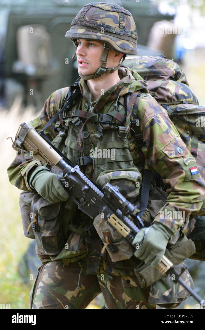 A Dutch soldier conducts the Rope Bridge Water Crossing lane during the ...