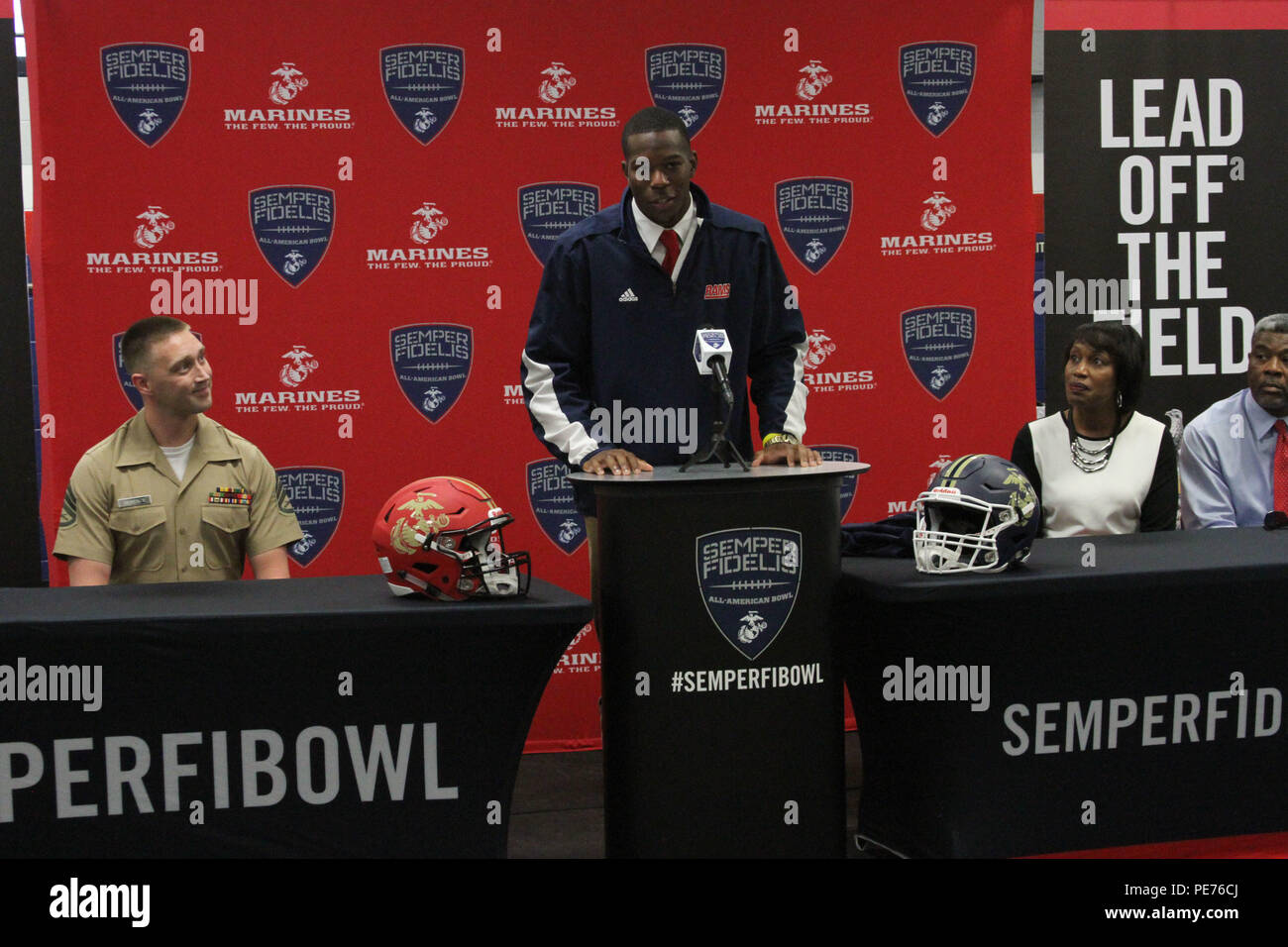 Isaiah Graham, a Bastrop High School wide receiver, speaks during his ...
