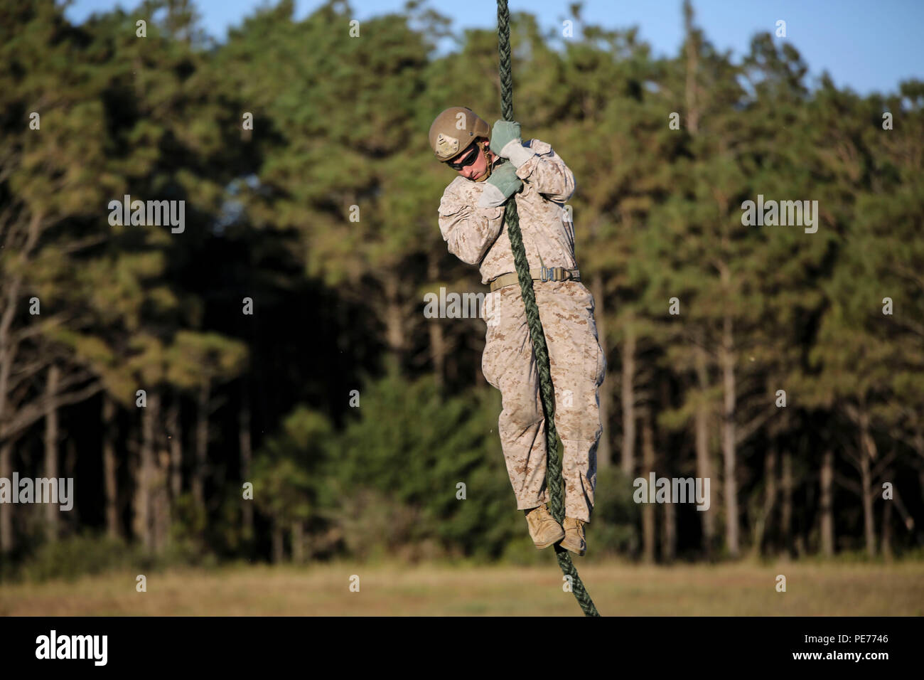 A Marine student with the Expeditionary Operations Training Group ...