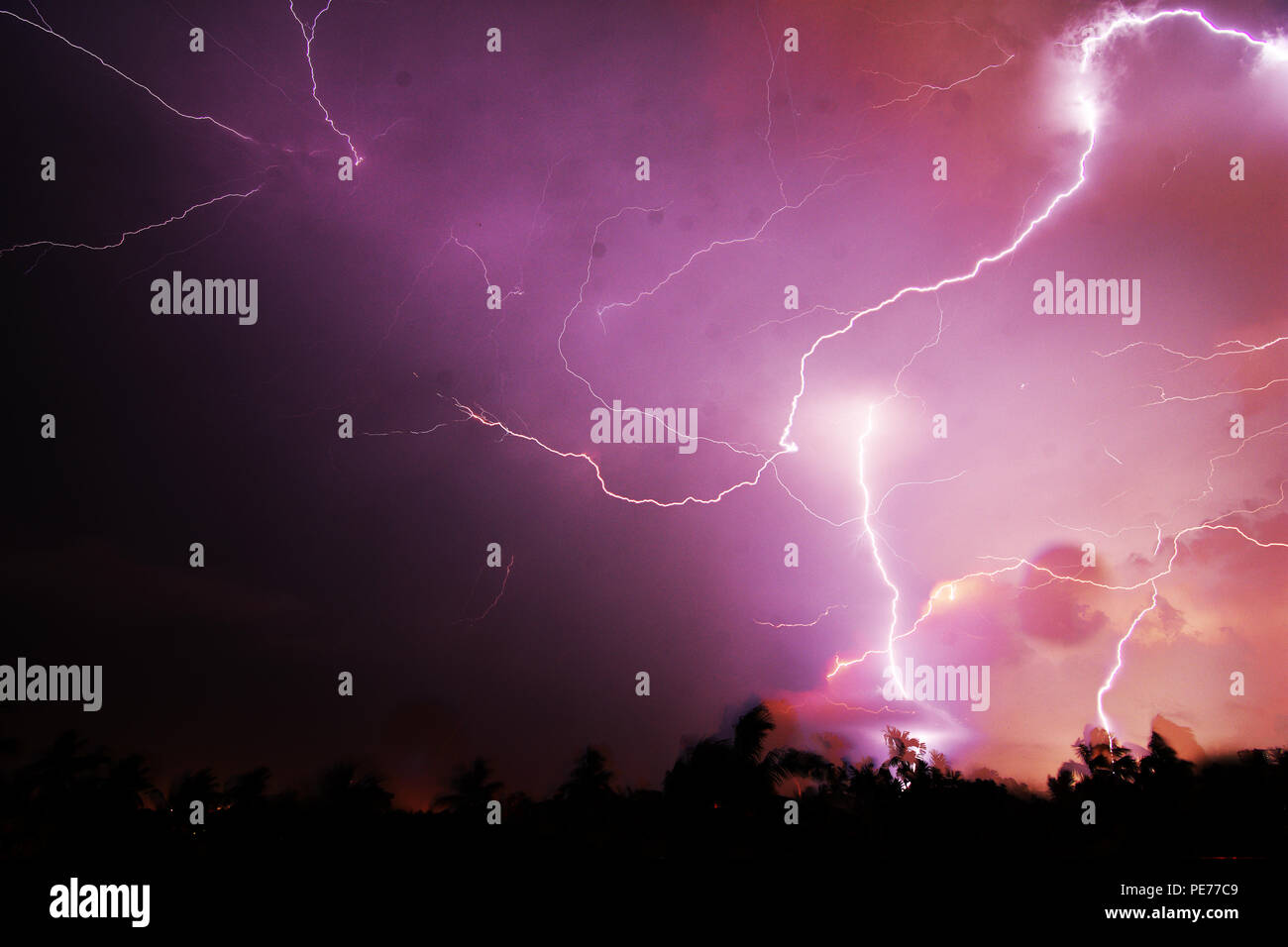 Thunder and Lightning strikes across the night sky, Kolkata, West ...