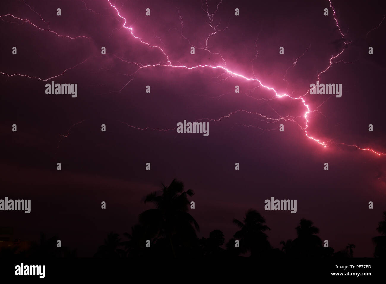 Thunder and Lightning strikes across the night sky, Kolkata, West ...