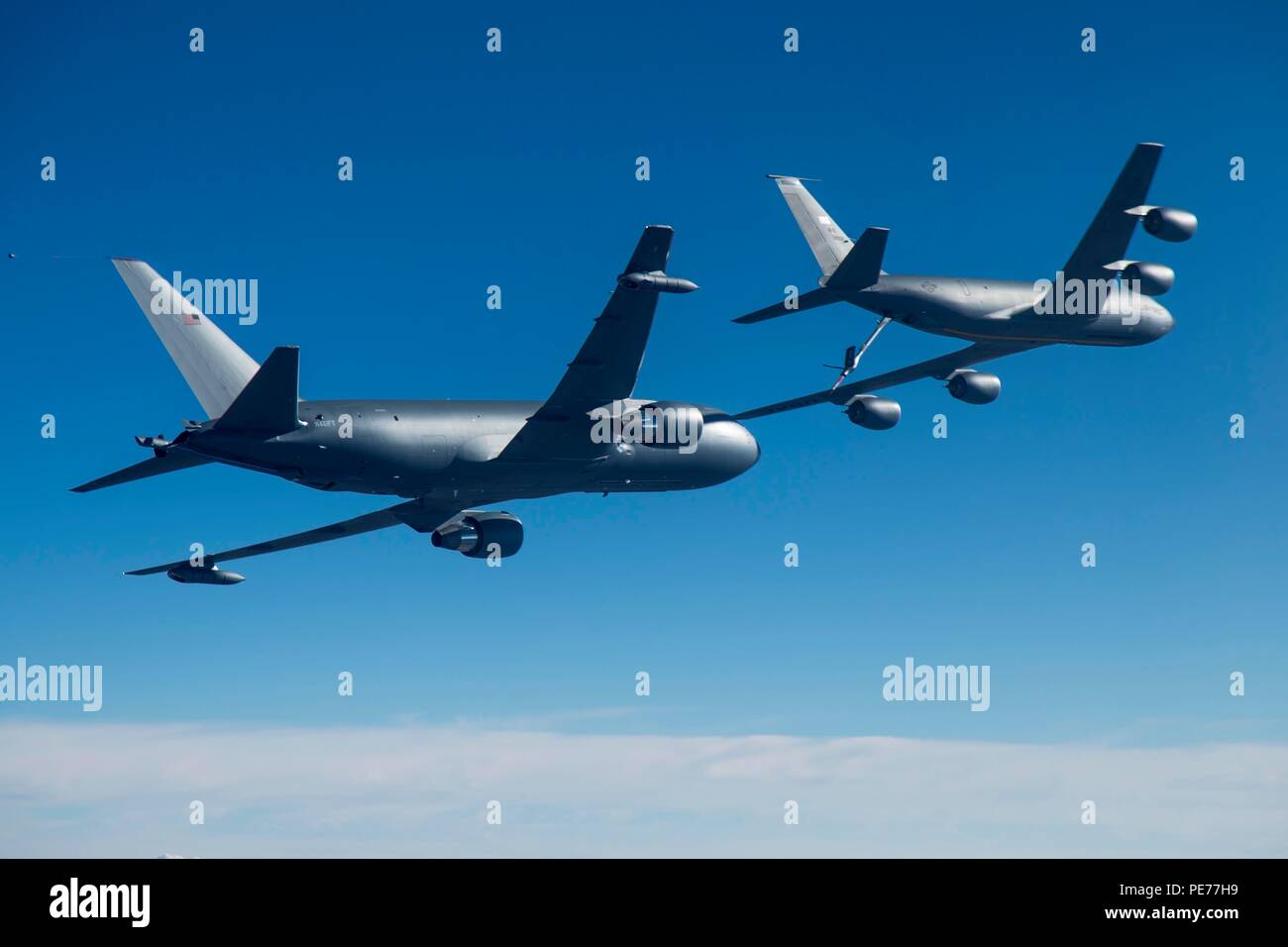 Photos of Boeing's KC-46A, left, conducting tests of aircraft ...