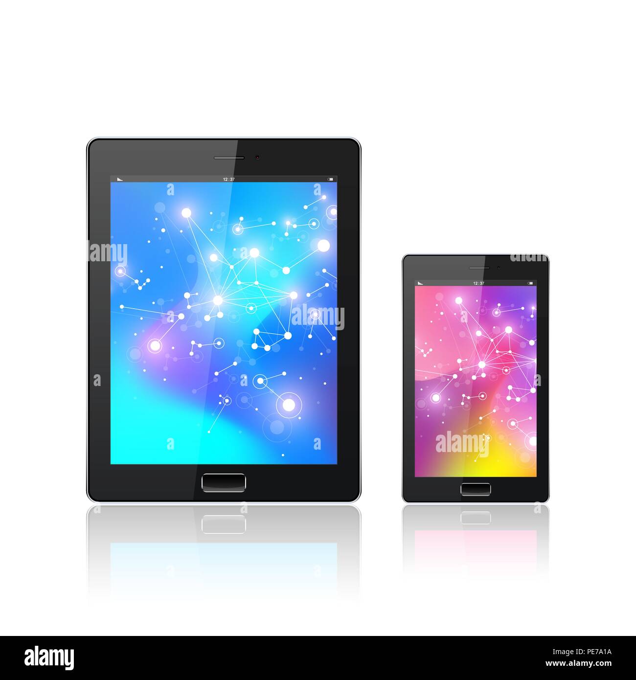 Modern digital tablet PC with mobile smartphone isolated on the white ...