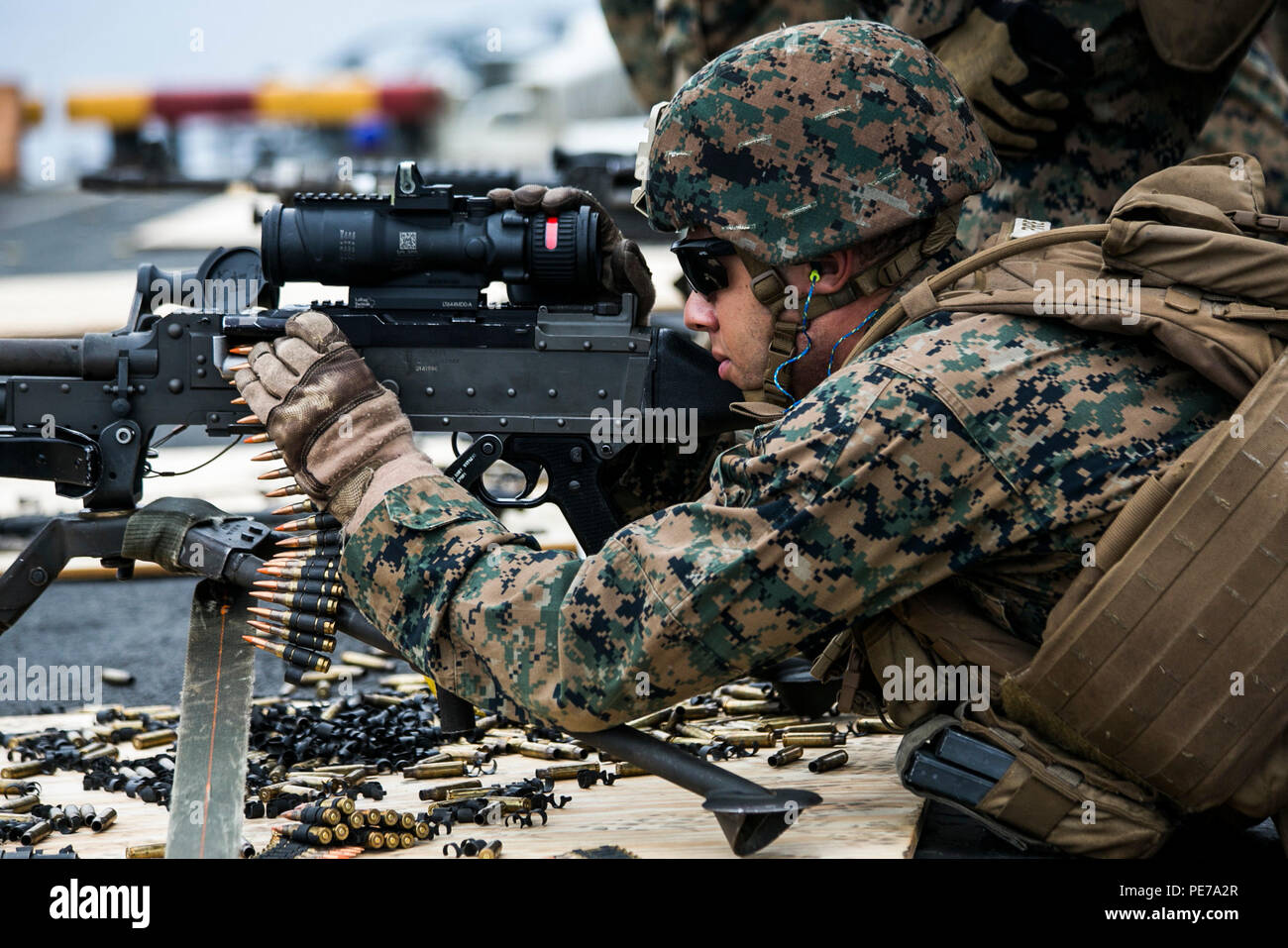 INDIAN OCEAN (Nov. 3, 2015) U.S. Marine Lance Cpl. Anthony Presley aims ...