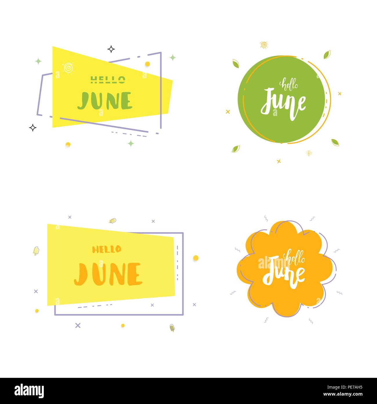 Set of Hello June banners. Element for summer graphic design. Vector ...