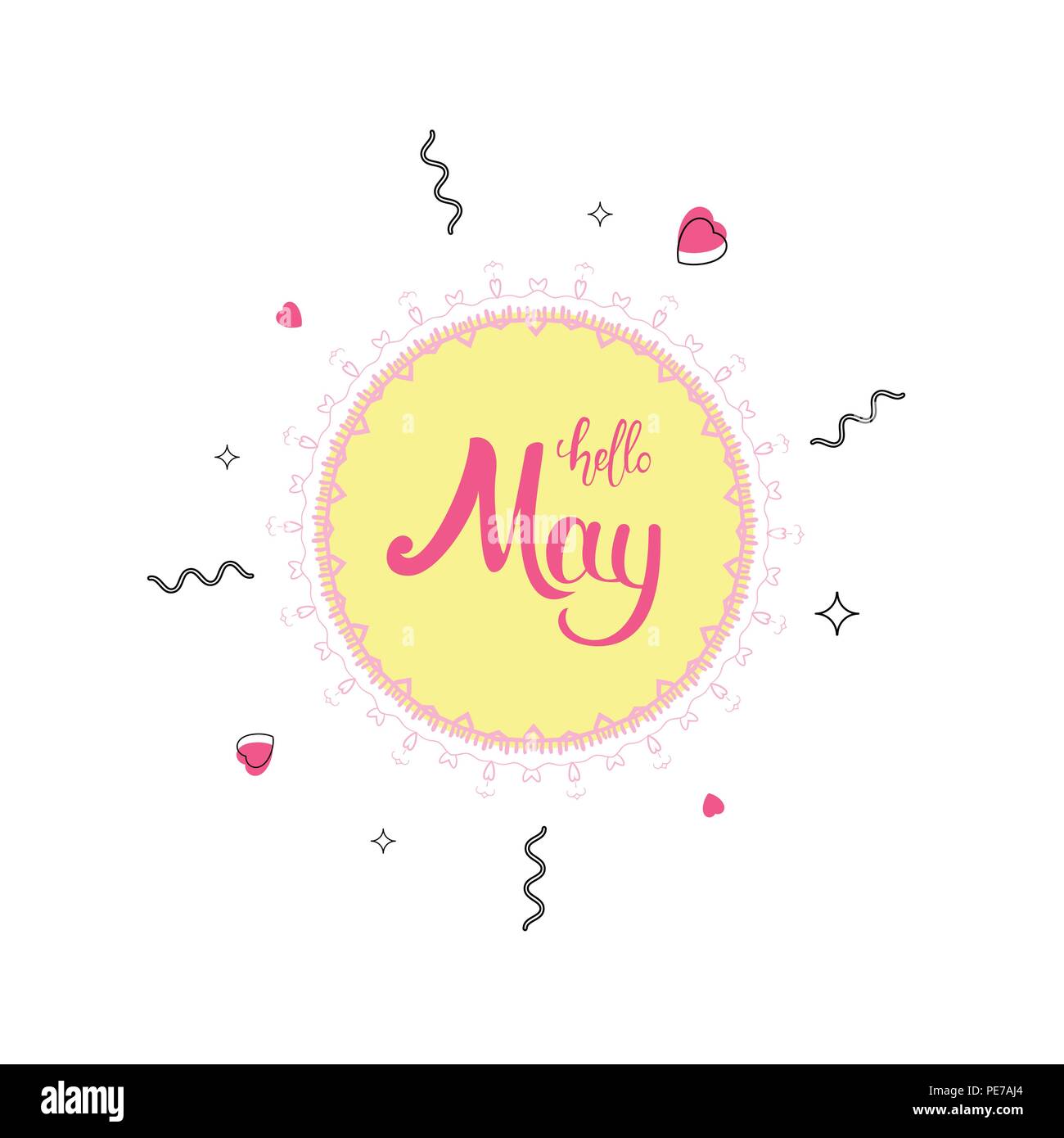 Hello May banner. Handwritten lettering. Vector illustration Stock ...