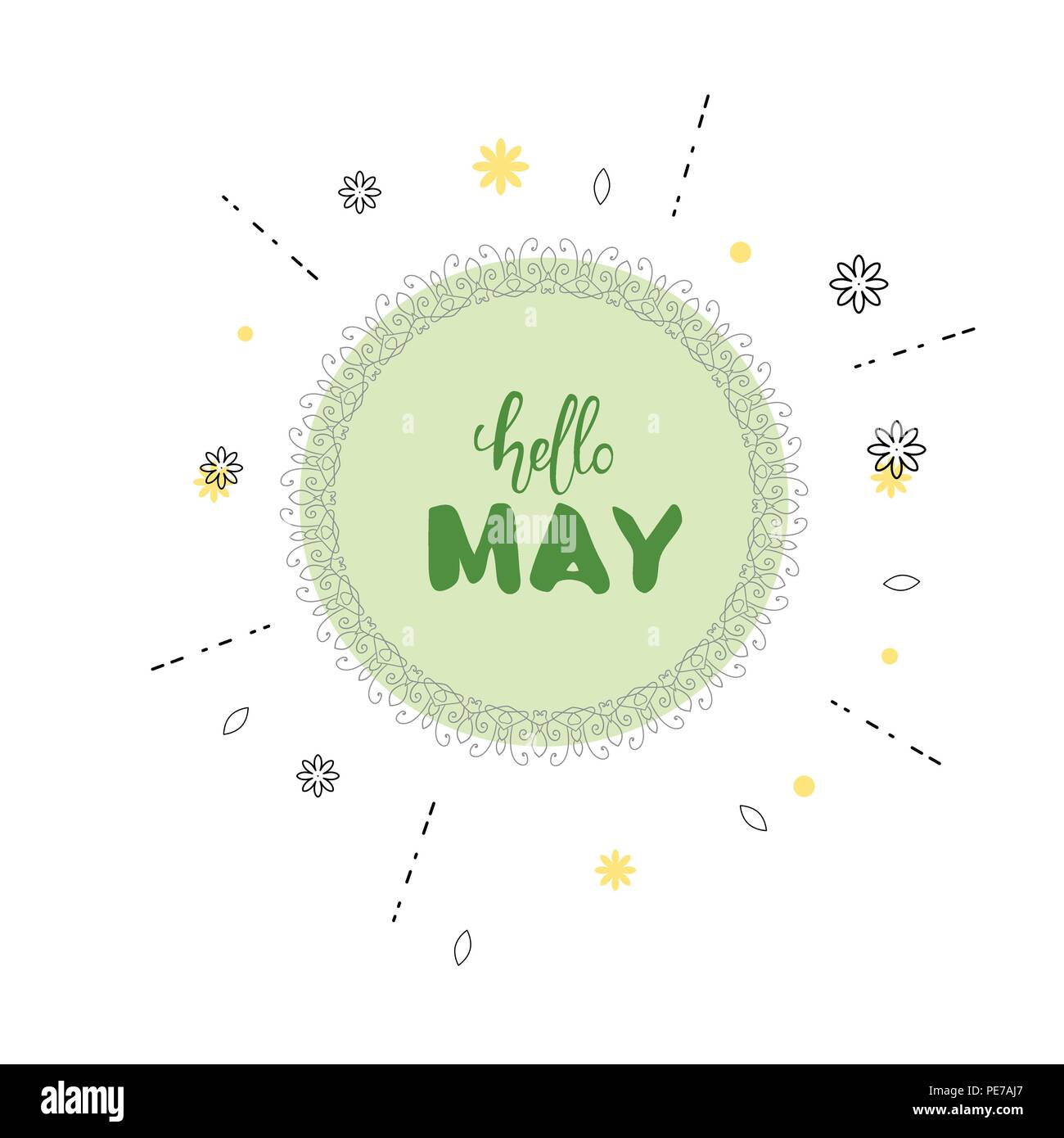 Hello May banner. Handwritten lettering. Vector illustration Stock ...