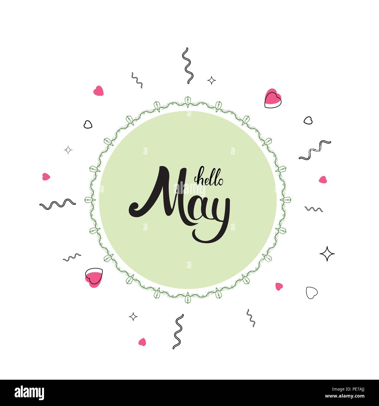 Hello May banner. Handwritten lettering. Vector illustration Stock ...