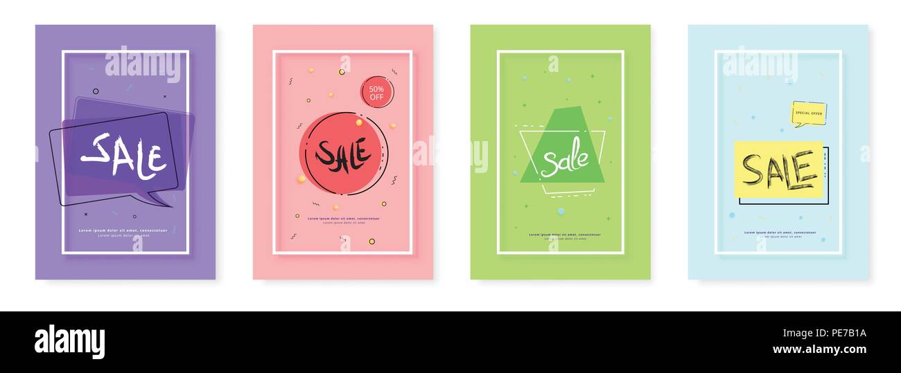 Set of vertical geometric Sale banners. Sliced text style. Element for ...
