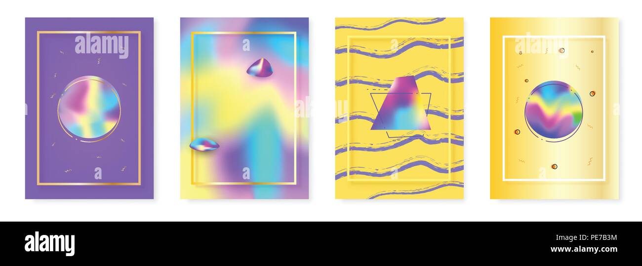 Set of vertical covers for graphic design. Background with holographic ...