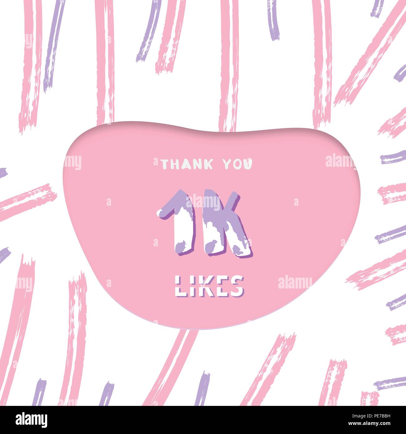 1K likes card. Cover with papercut effect and brush abstract lines ...