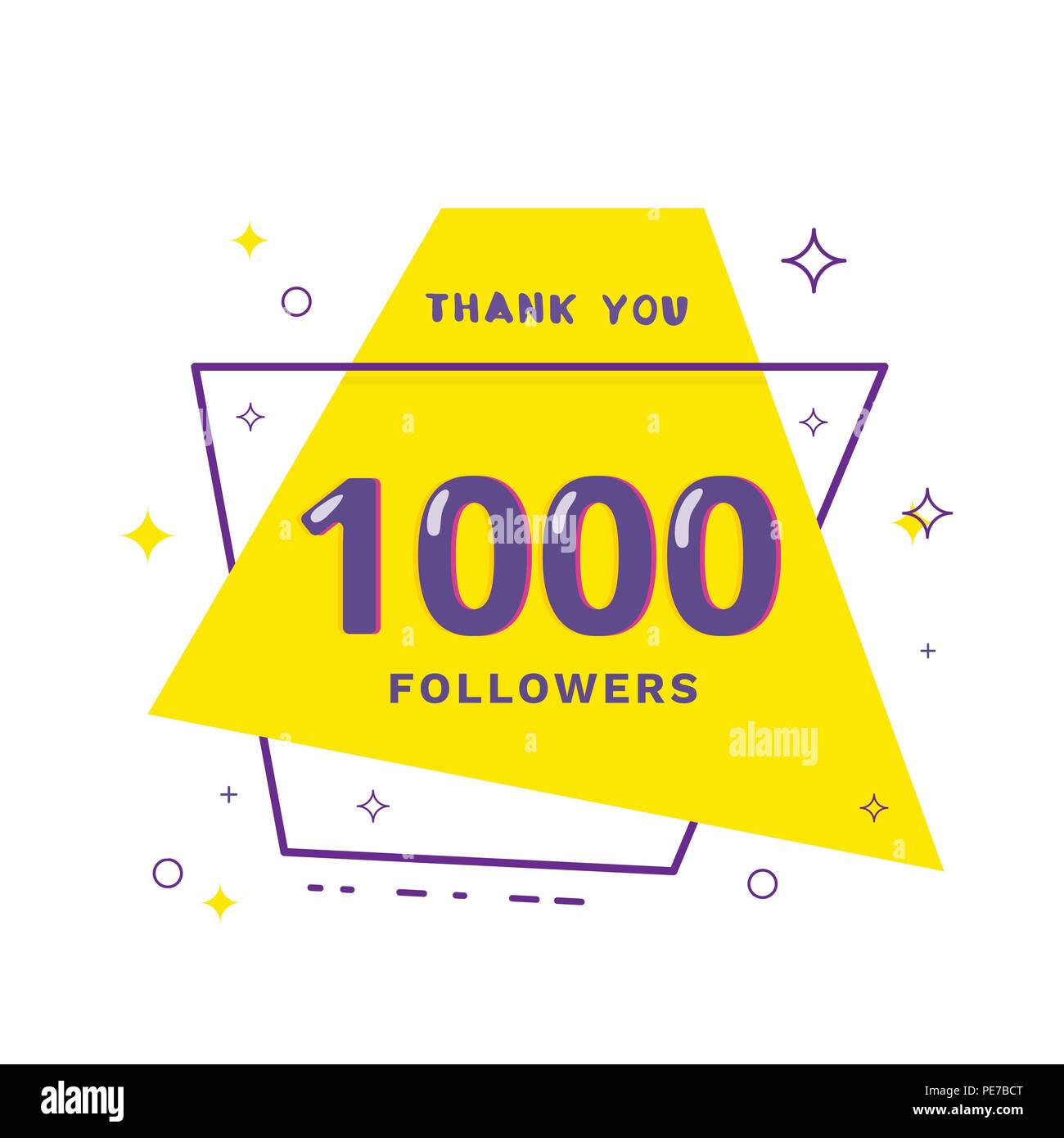 1000 followers thank you card. Celebration 1k subscribers geometric banner. Template for social ...