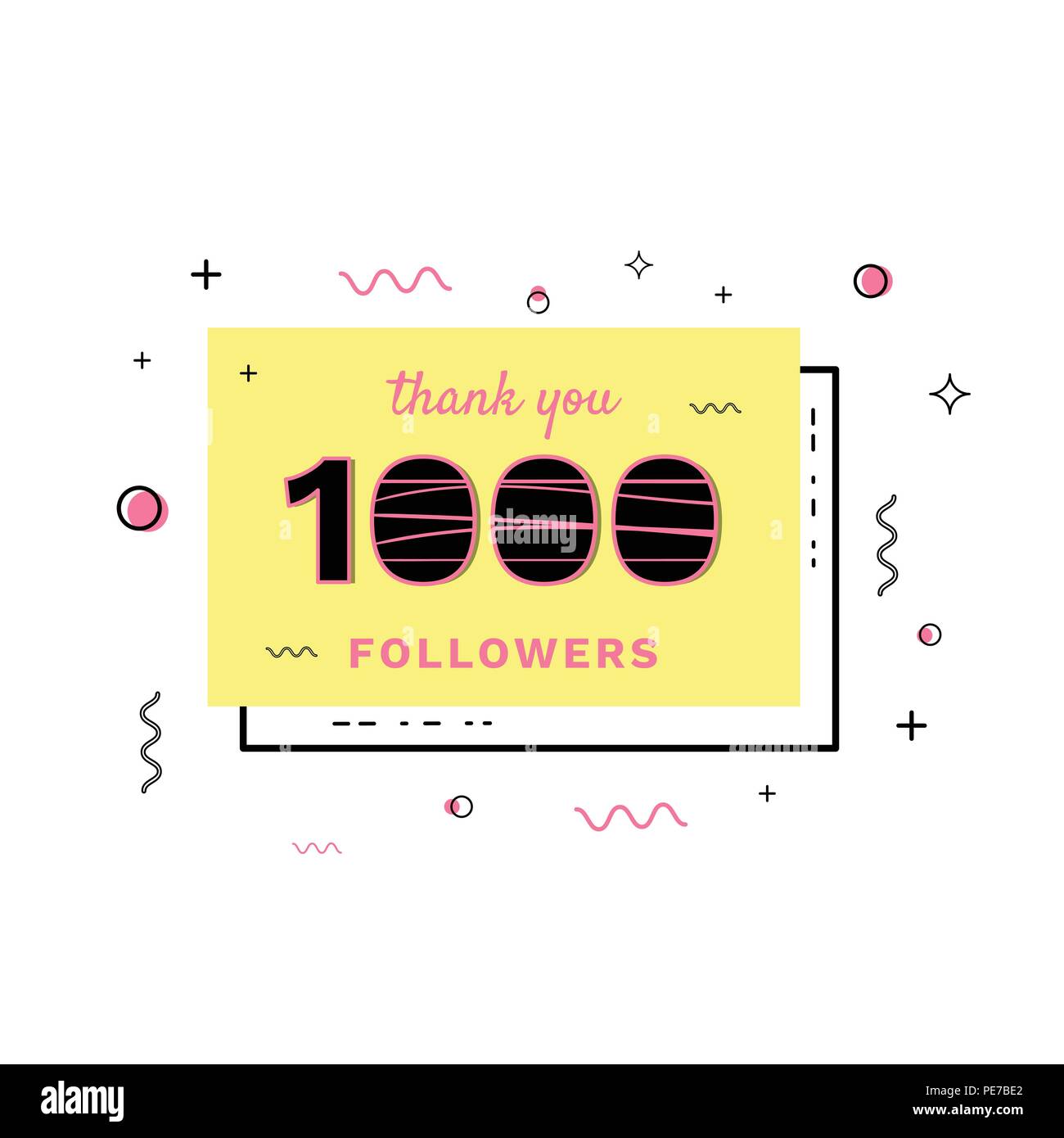 1000 followers thank you card. Celebration 1k subscribers geometric banner. Template for social ...