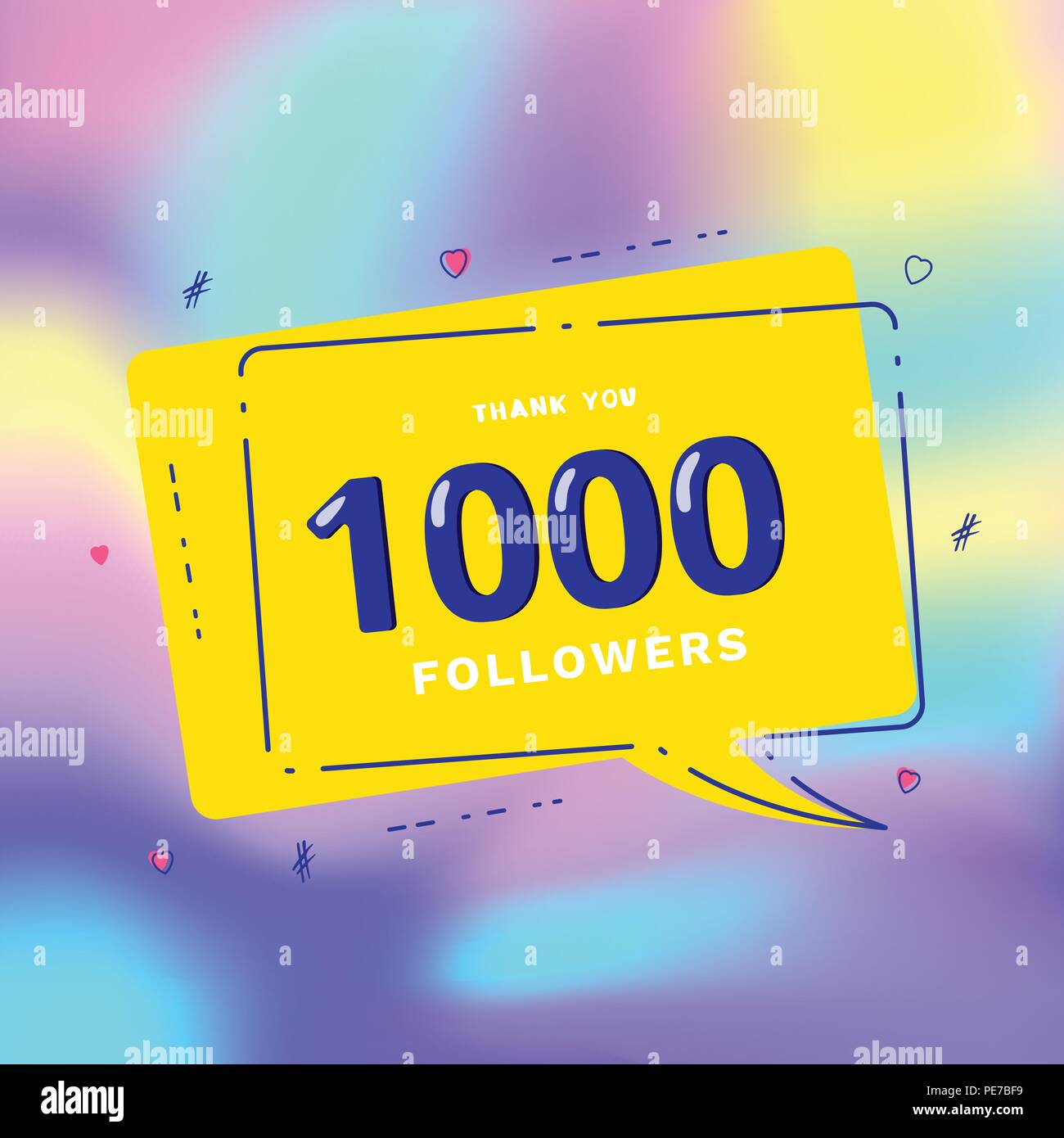 1000 followers thank you card. Celebration 1k subscribers geometric banner. Template for social ...