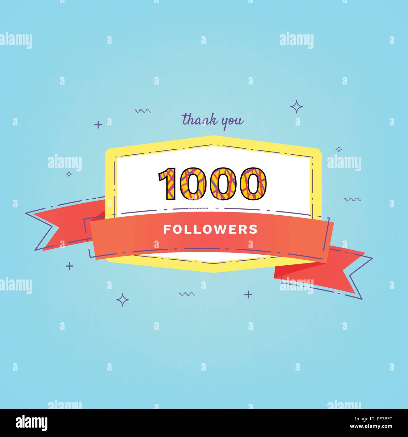 1000 followers thank you card. Celebration 1k subscribers geometric banner. Template for social ...