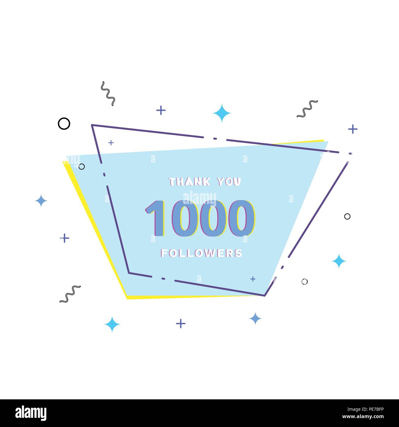 1000 followers thank you card. Celebration 1k subscribers geometric banner. Template for social ...