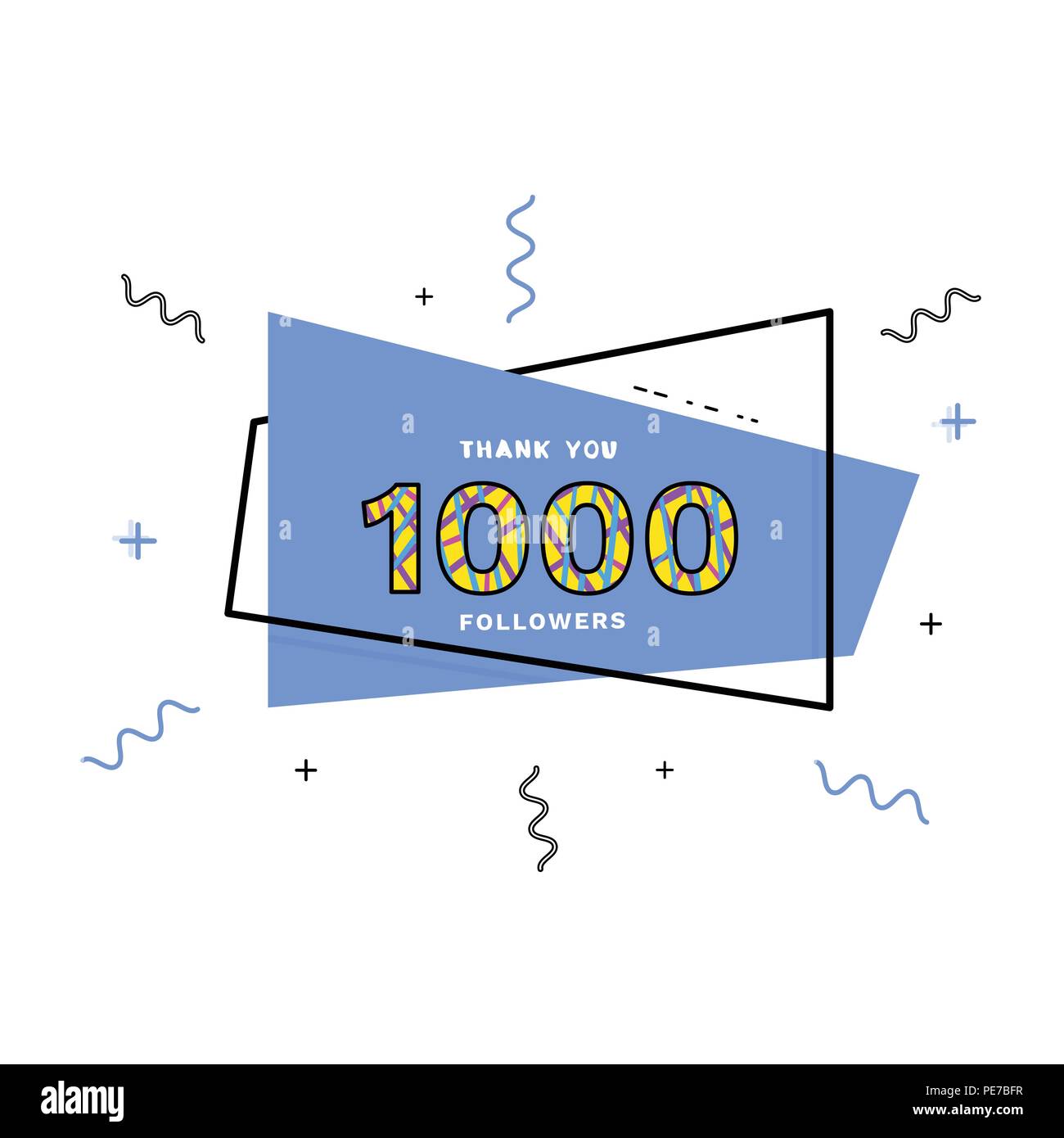 1000 followers thank you card. Celebration 1k subscribers geometric banner. Template for social ...