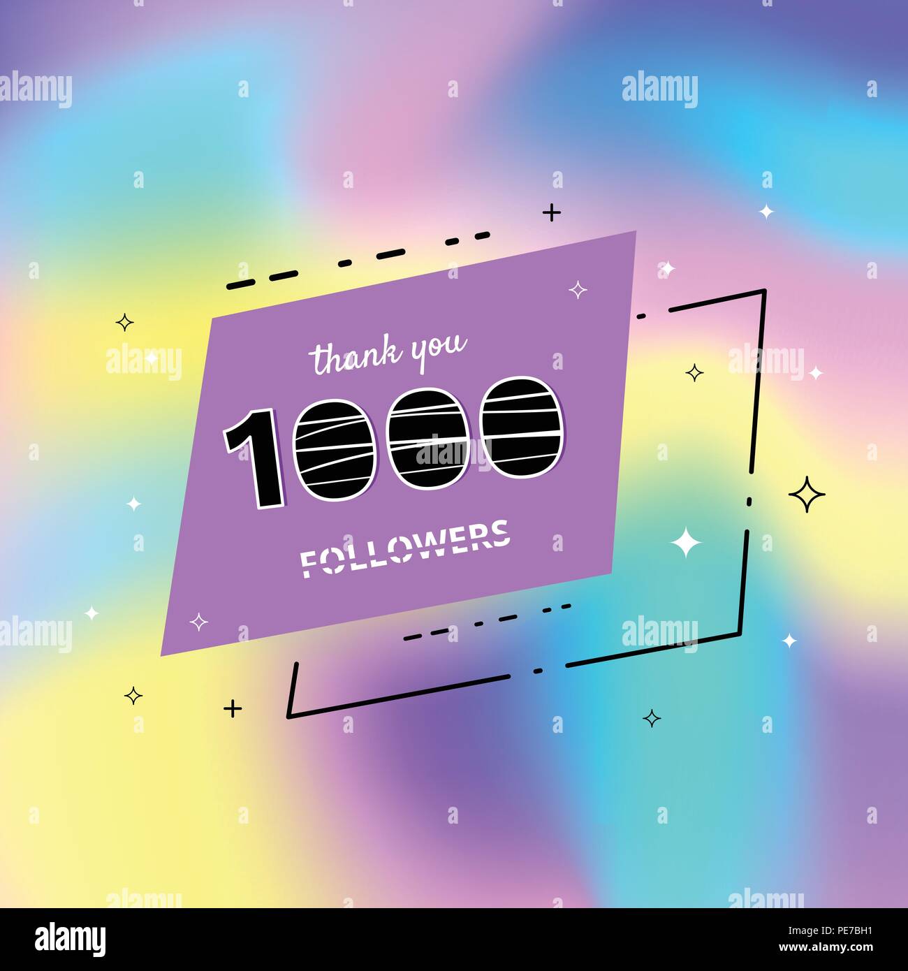 1000 followers thank you card. Celebration 1k subscribers geometric banner. Template for social ...