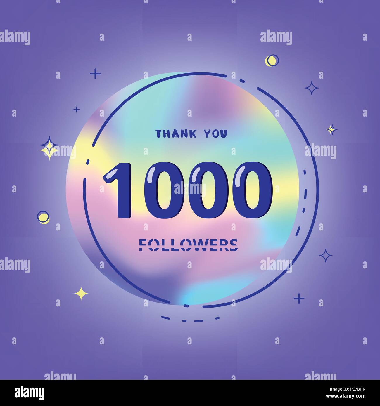 1000 followers thank you card. Celebration 1k subscribers geometric banner. Template for social ...