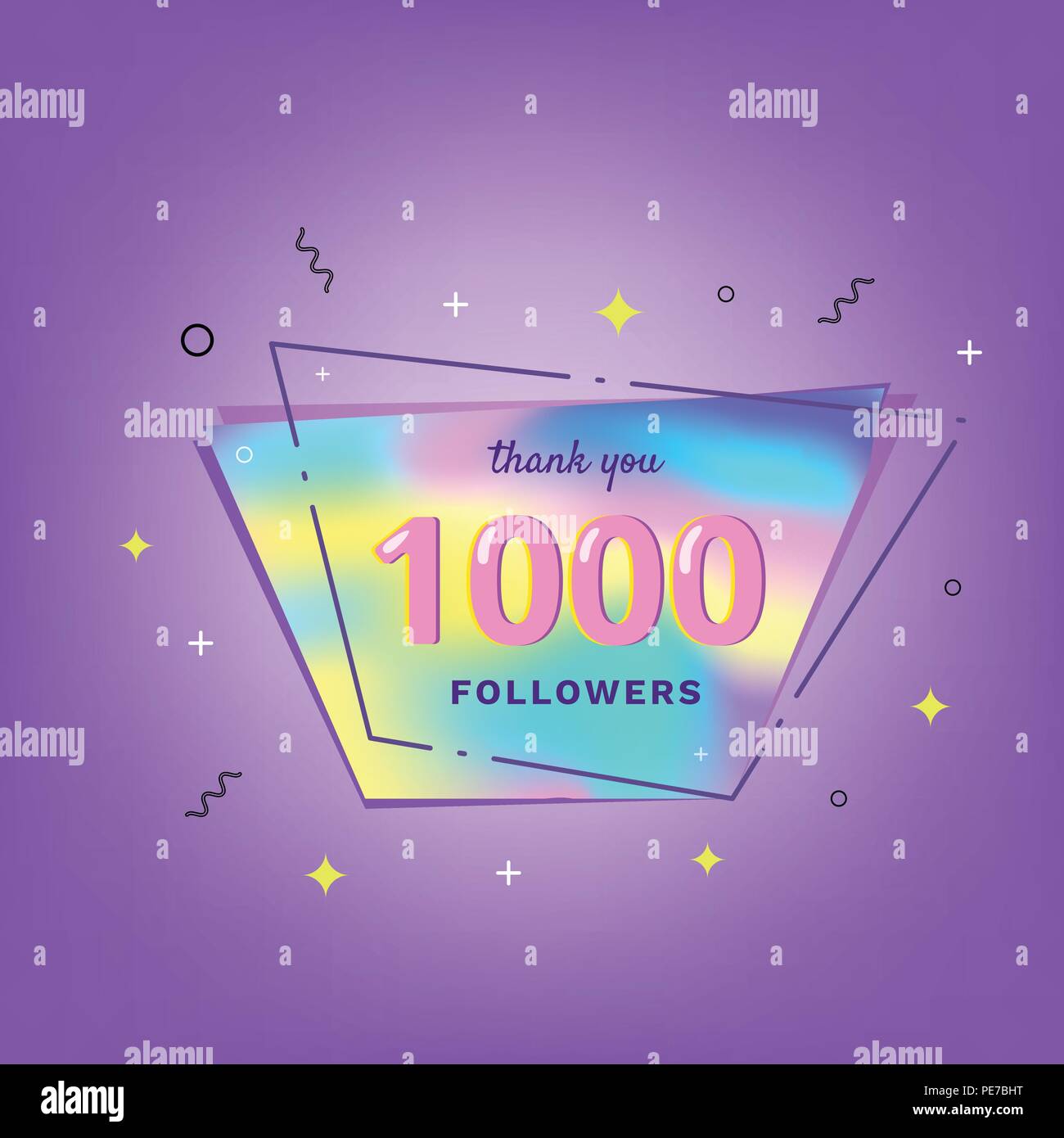 1000 followers thank you card. Celebration 1k subscribers geometric banner. Template for social ...