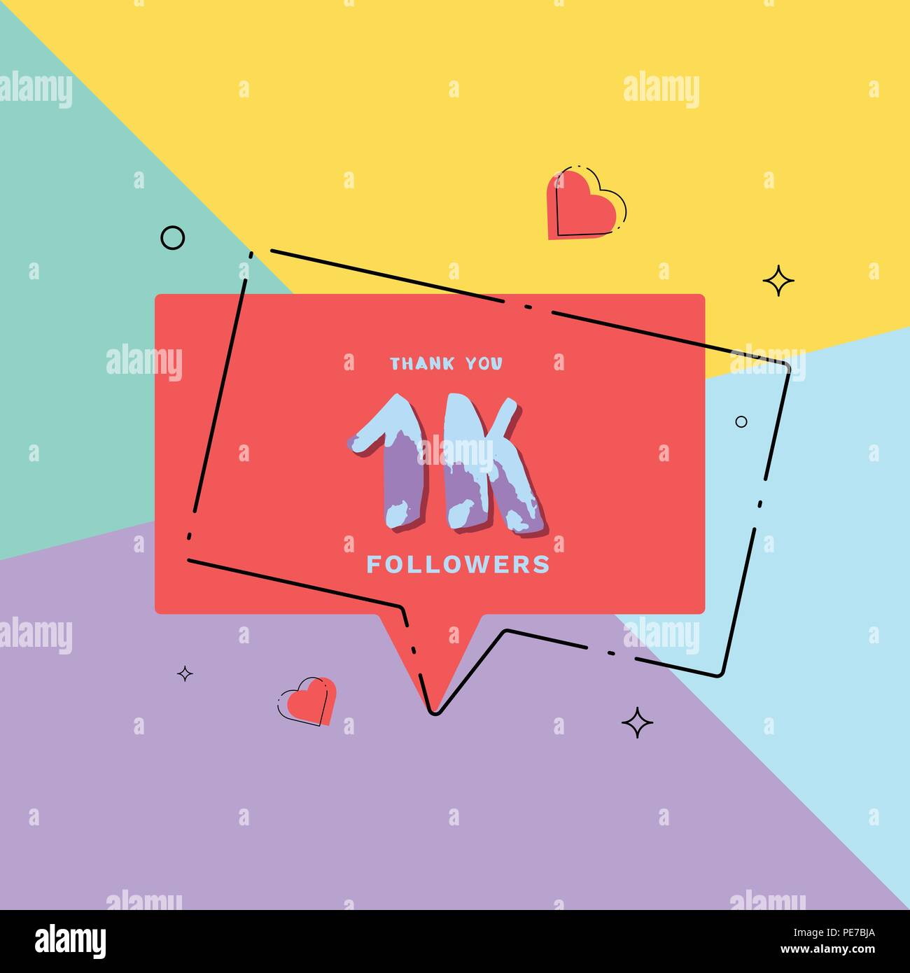 1kfollowers thank you card. Celebration 1000 subscribers geometric ...