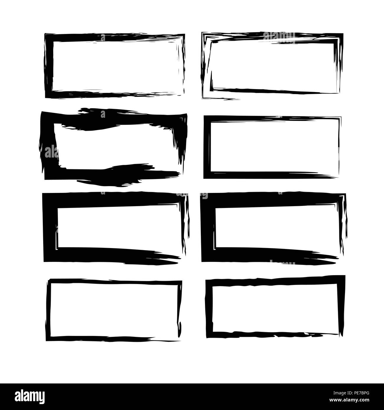 Set of grunge horizontal frames. Collection of black borders. Vector ...