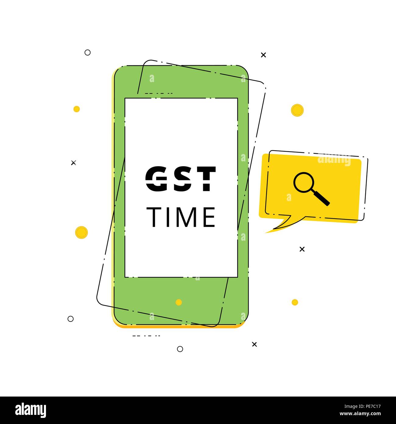 GST Time text with phone isolated on white background. Vector ...