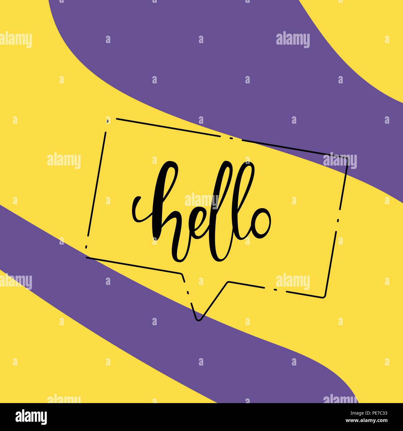 Hello banner. Handwritten lettering with frame. Vector illustration ...