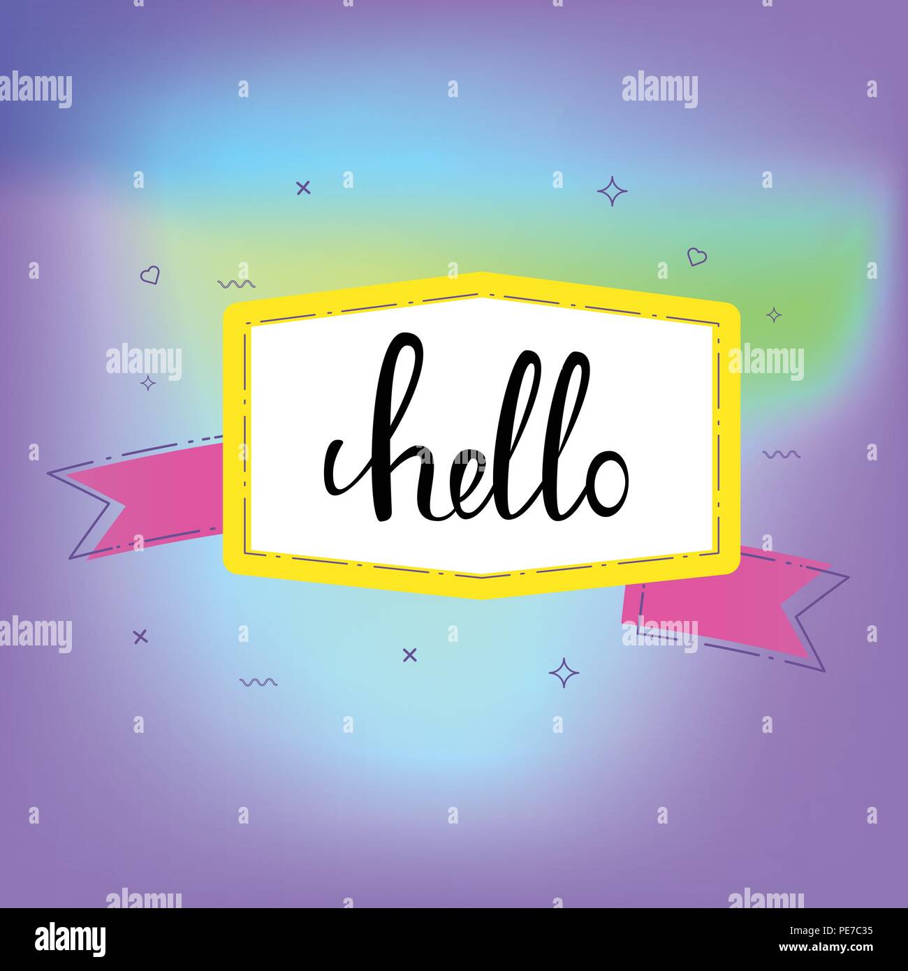 Hello banner. Handwritten lettering with decoration. Vector ...