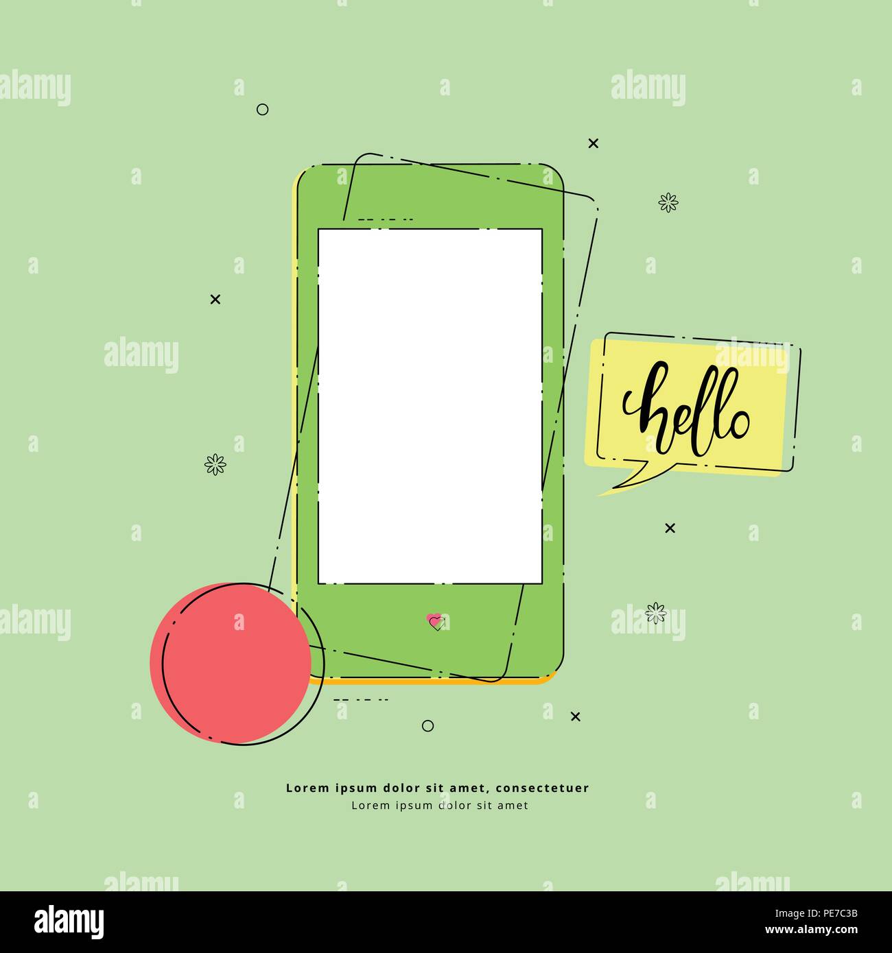 Hello banner. Handwritten lettering with phone. Template for graphic ...