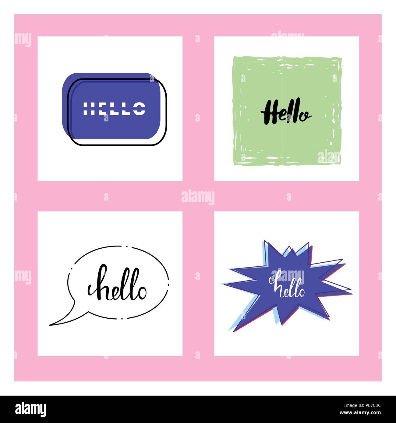 Set of Hello banners. Lettering with decoration. Vector illustration ...