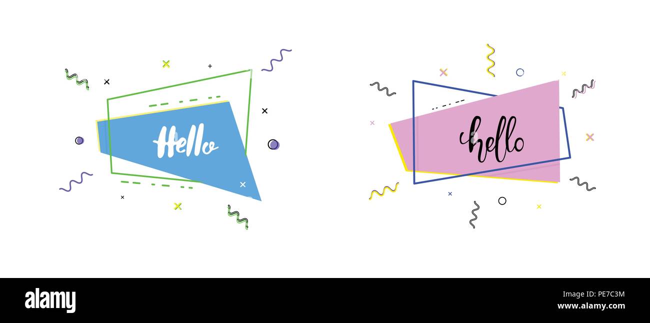 Set of Hello banners. Handwritten lettering with decoration. Vector ...