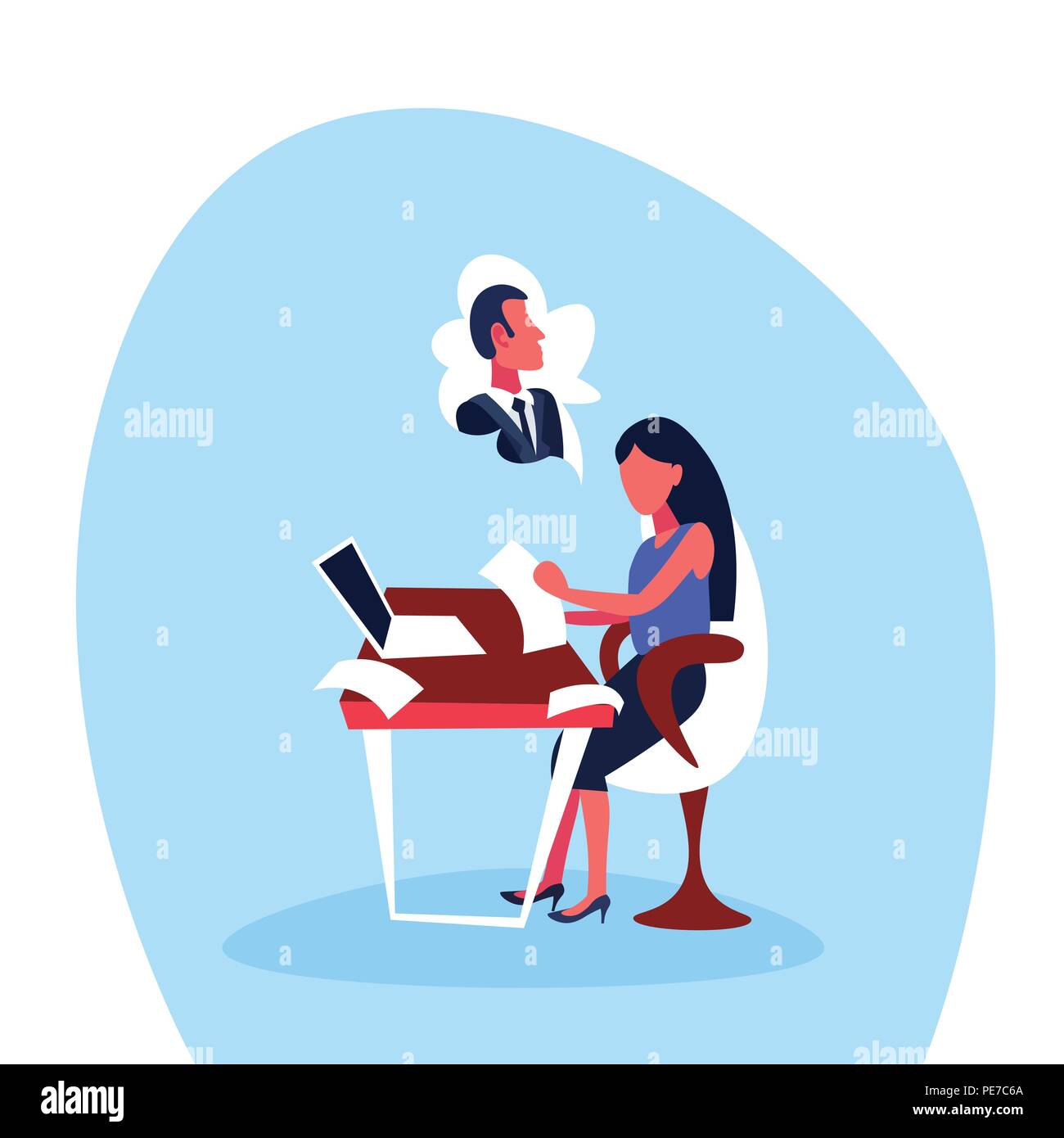 infatuated businesswoman sitting office workplace thinking man dream ...