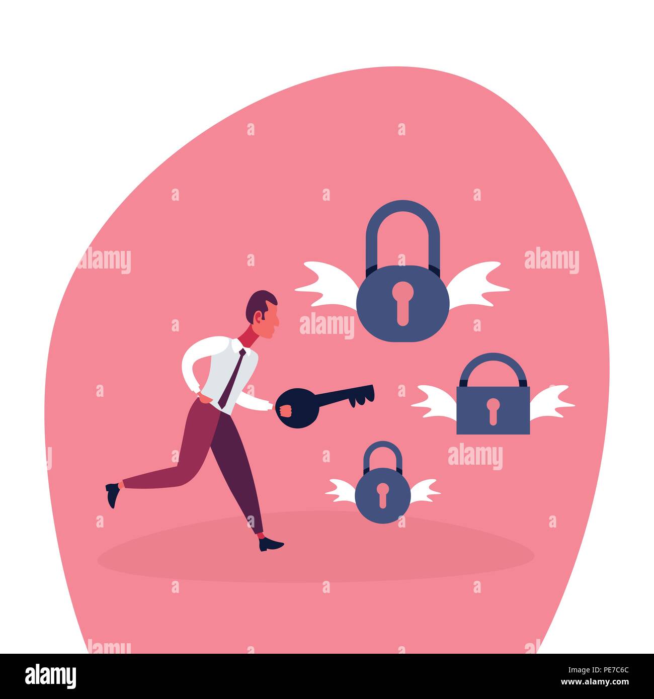 businessman holding key unlock padlock wings access concept man cartoon ...