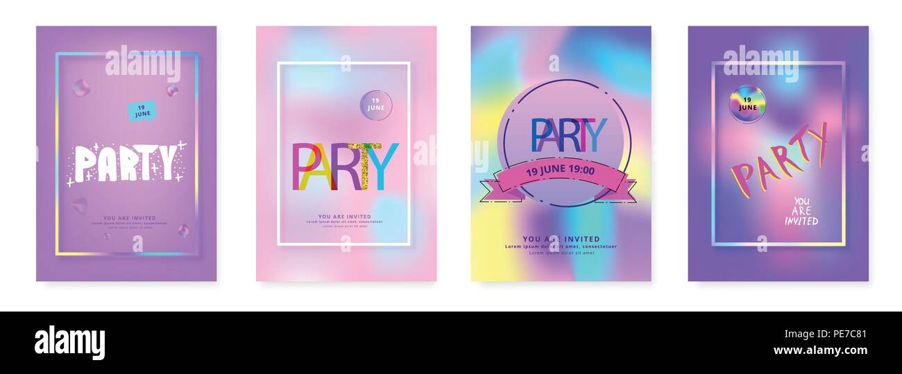 Set of Vertical Party banners. Holography elements. Template for ...