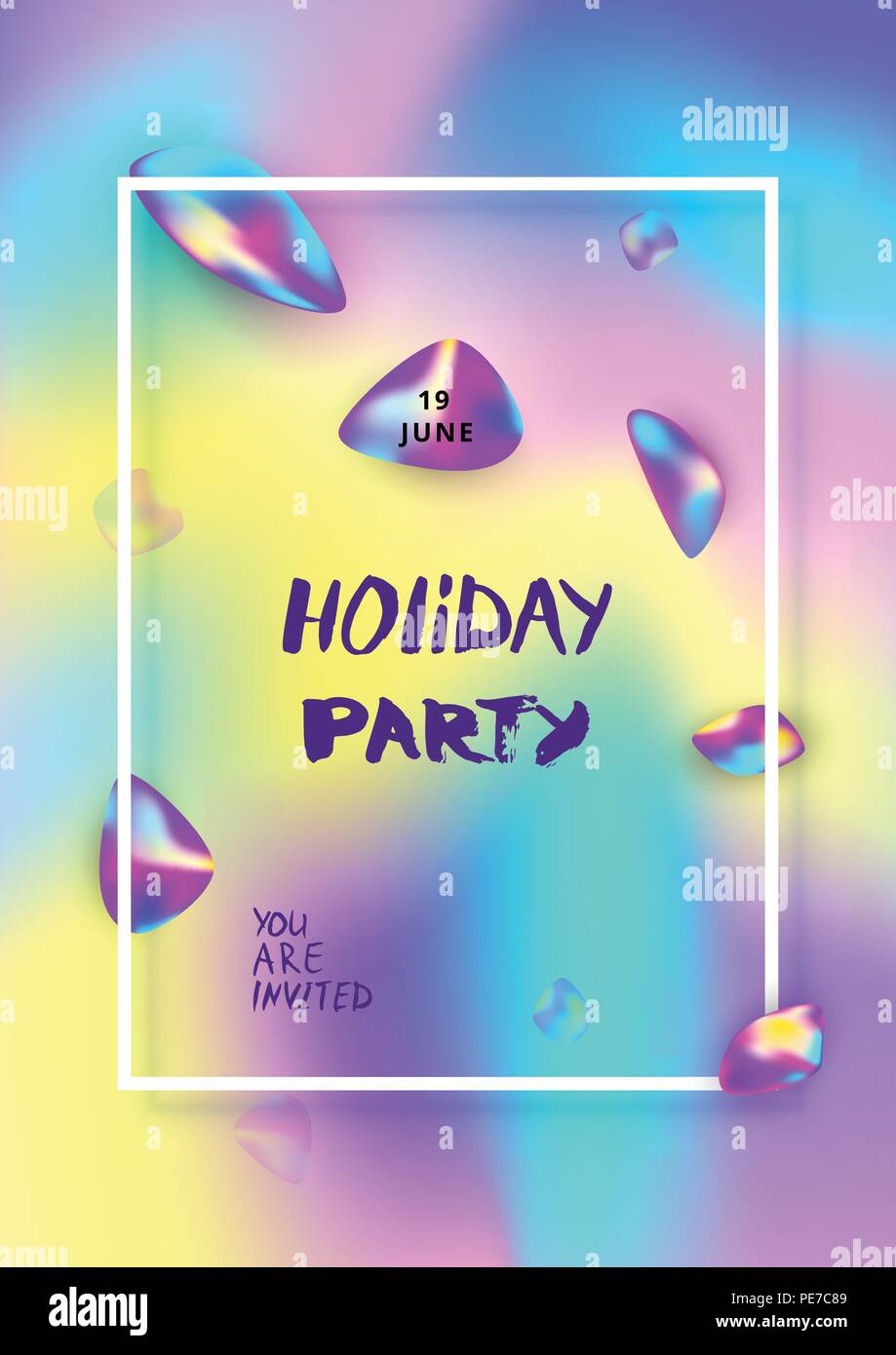Vertical Party banner. Holography elements. Template for holiday design ...