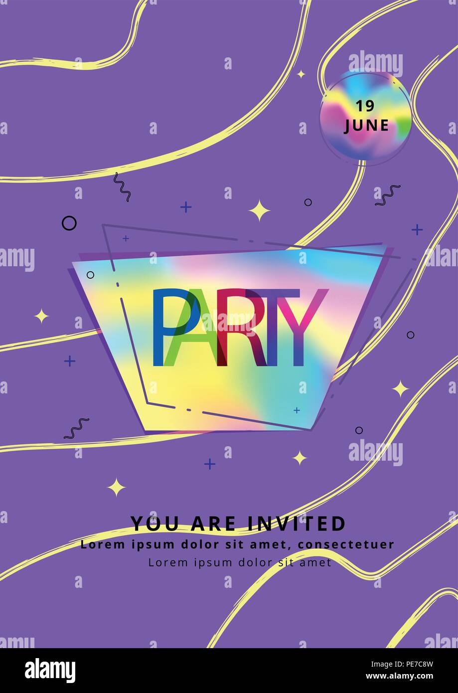 Vertical Party banner. Holography elements. Template for holiday design ...
