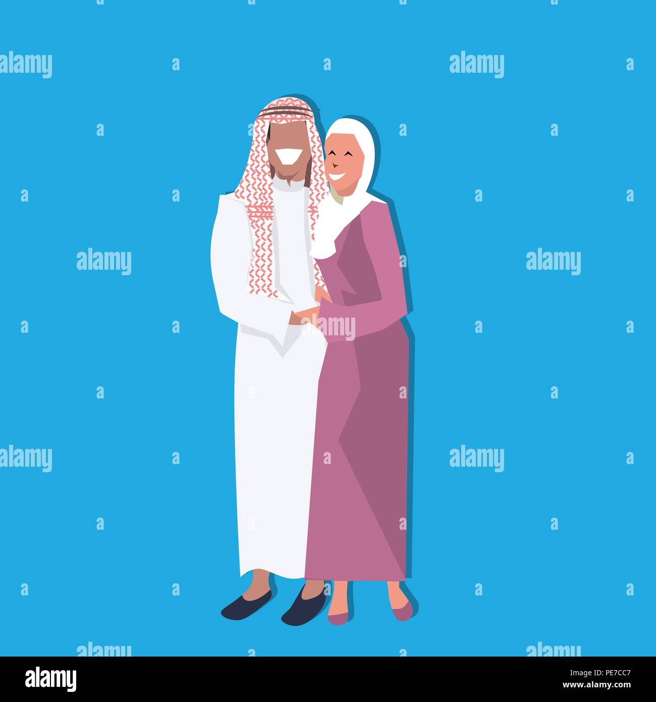 Arabic couple standing together wearing traditional clothes happy arab ...