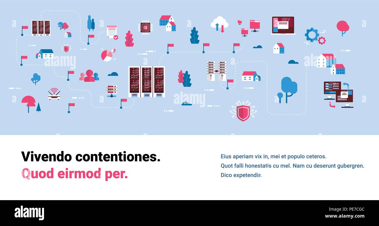 data network flowchart server map isometric cloud storage synchronization internet connection ...