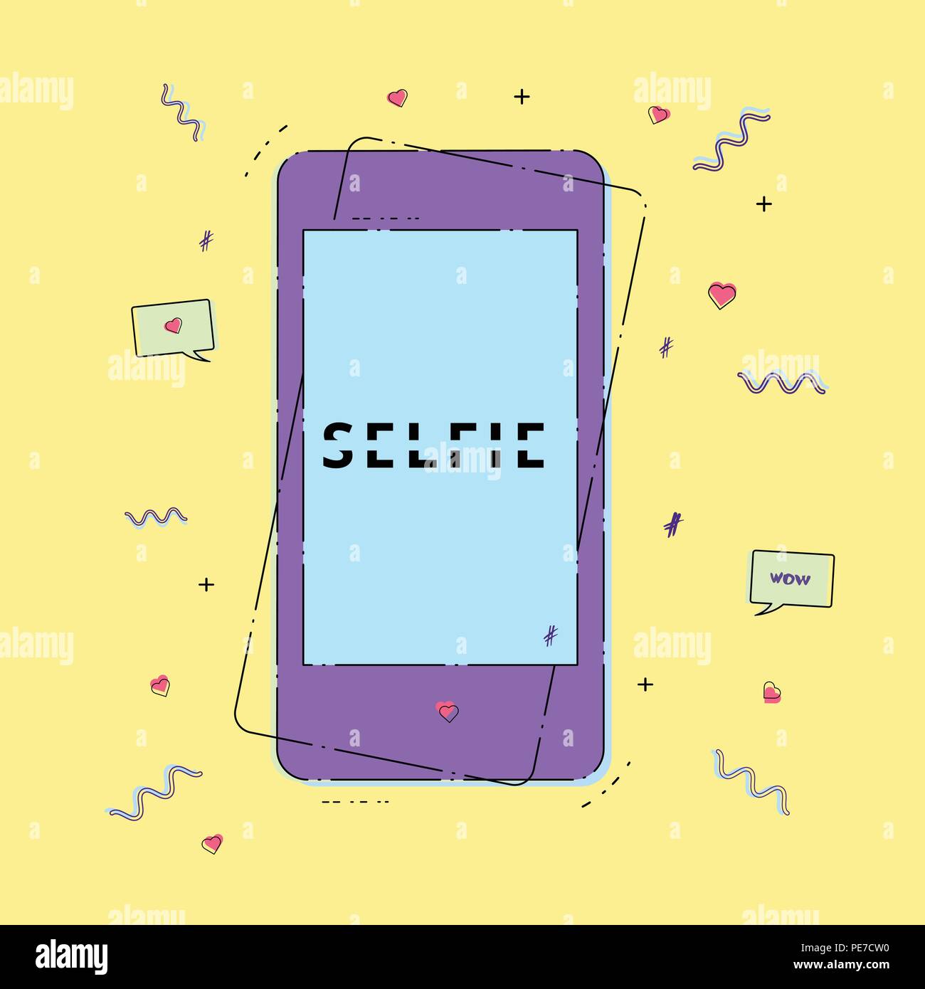 Selfie text with phone screen. Vector illustration Stock Vector Image ...