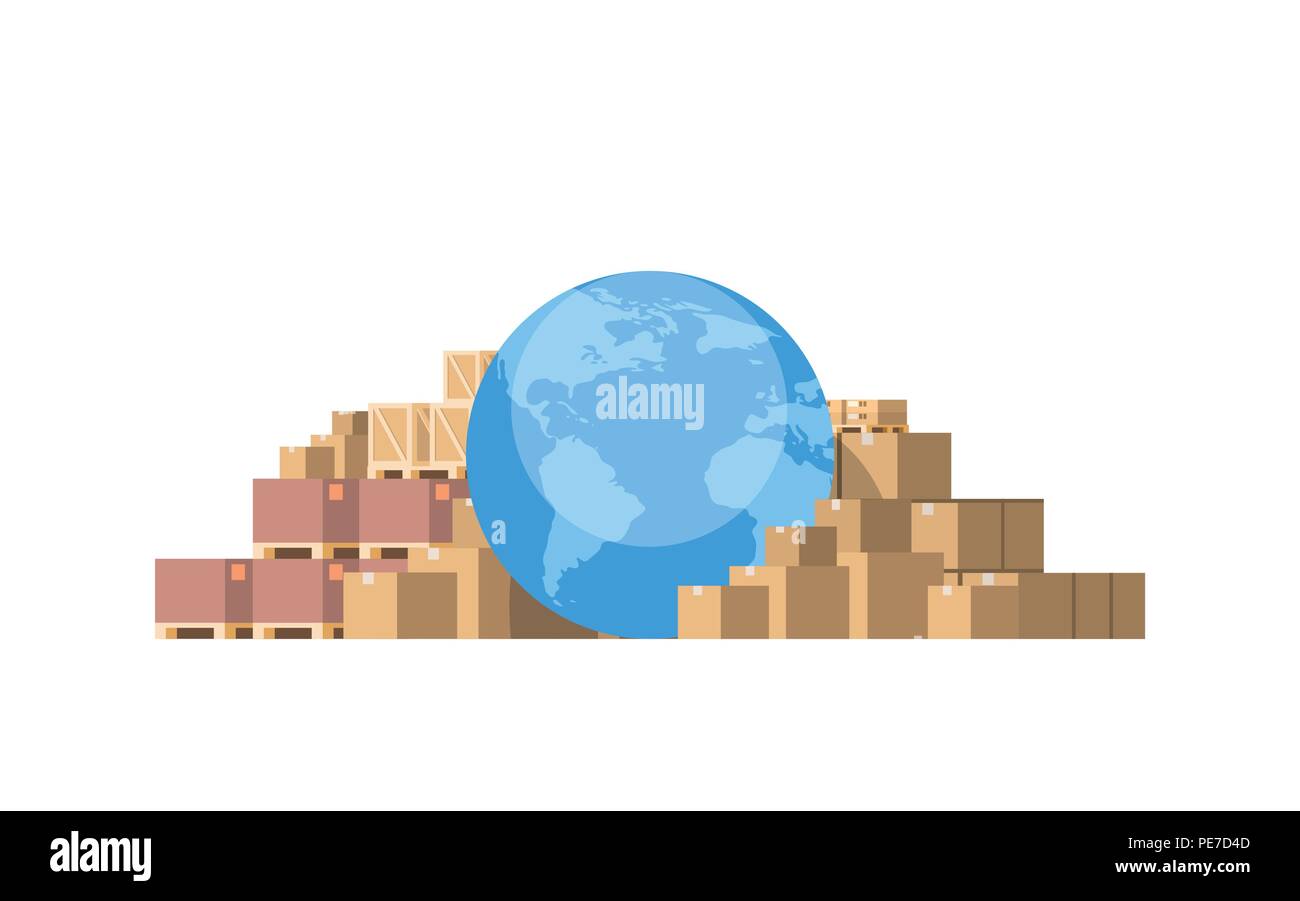 globus world map parcel packages paper box isolated white background ...