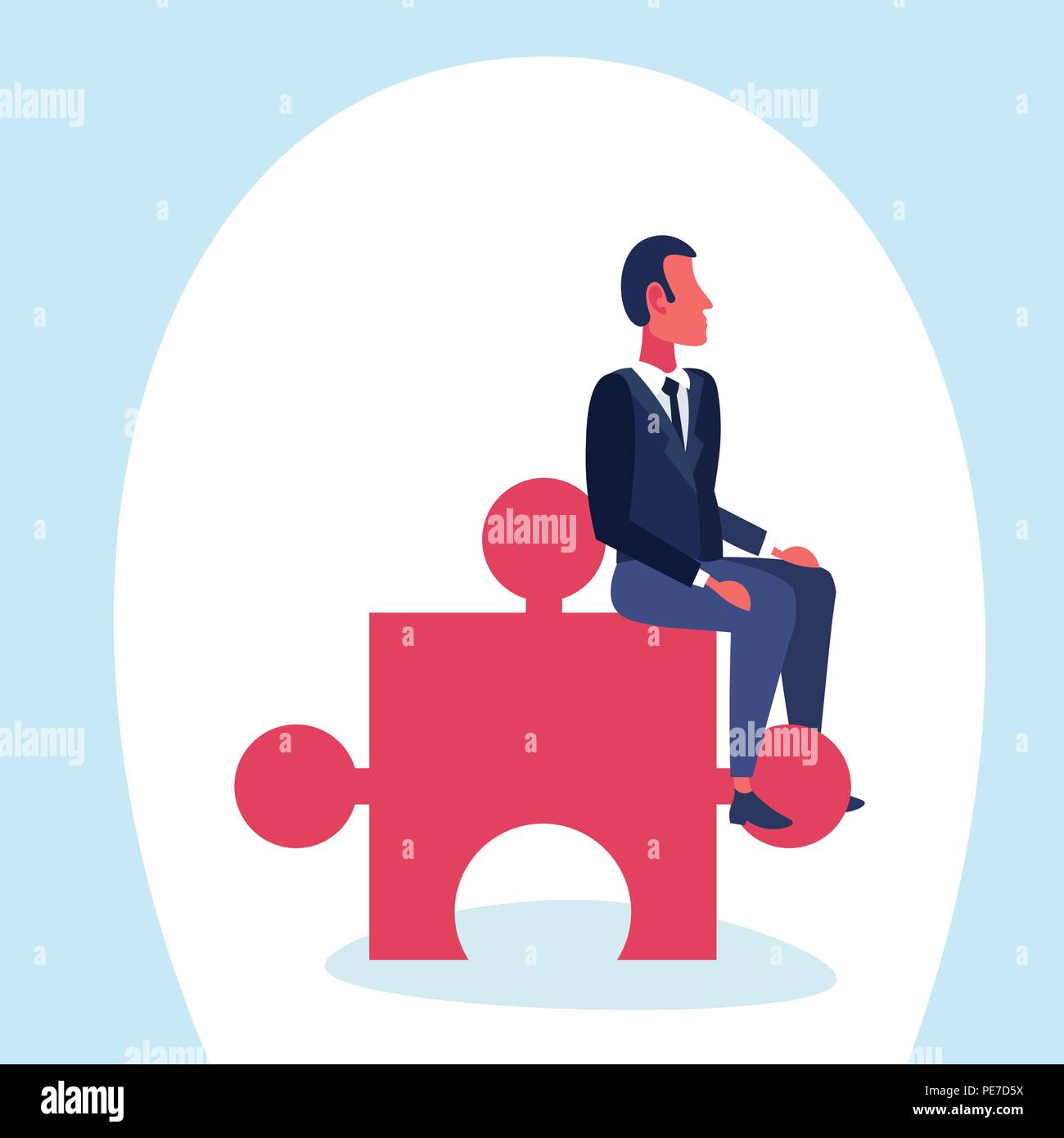 businessman sitting puzzle piece problem solution concept cartoon ...