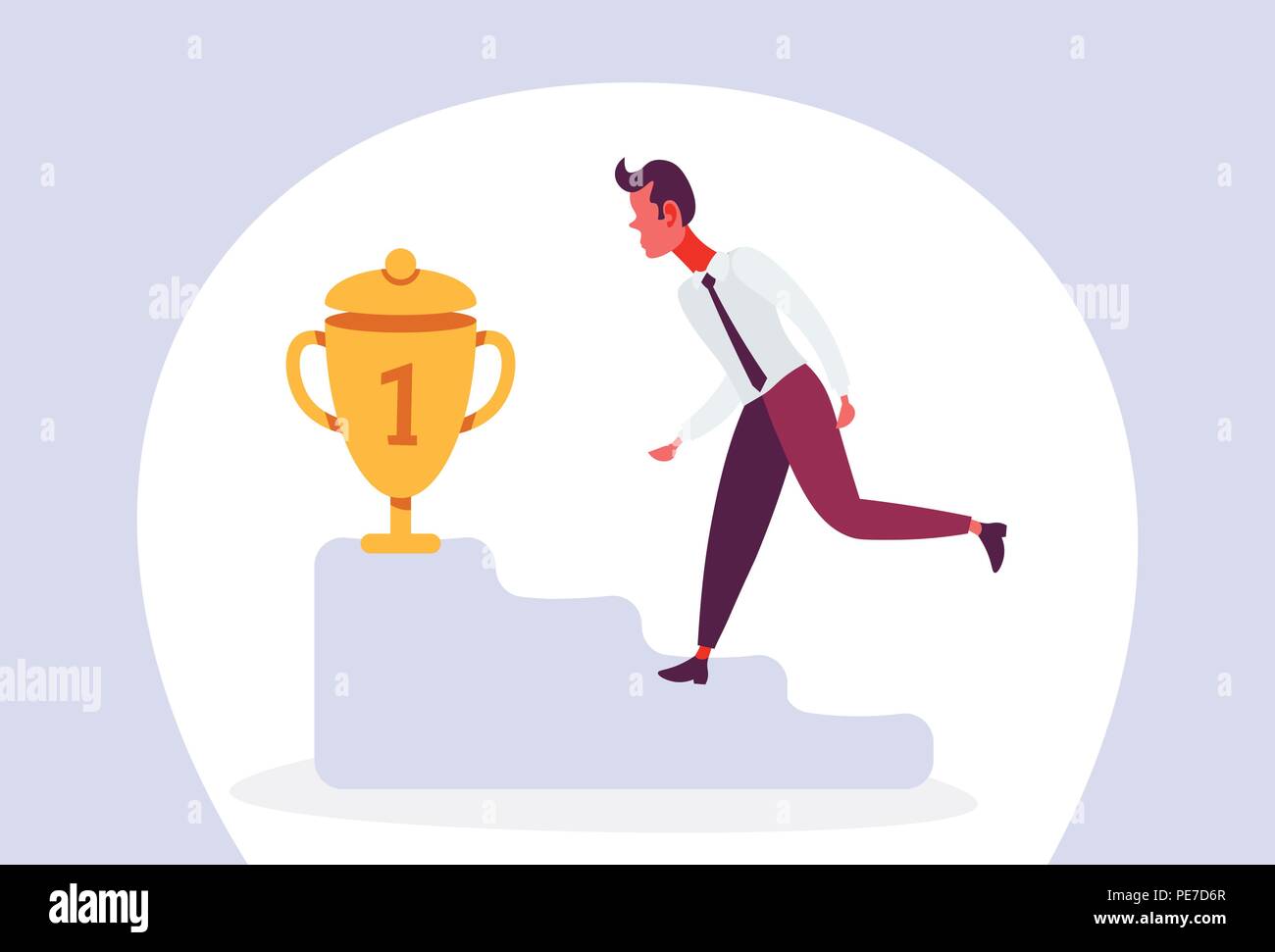 businessman climbing podium first place trophy winner concept golden ...