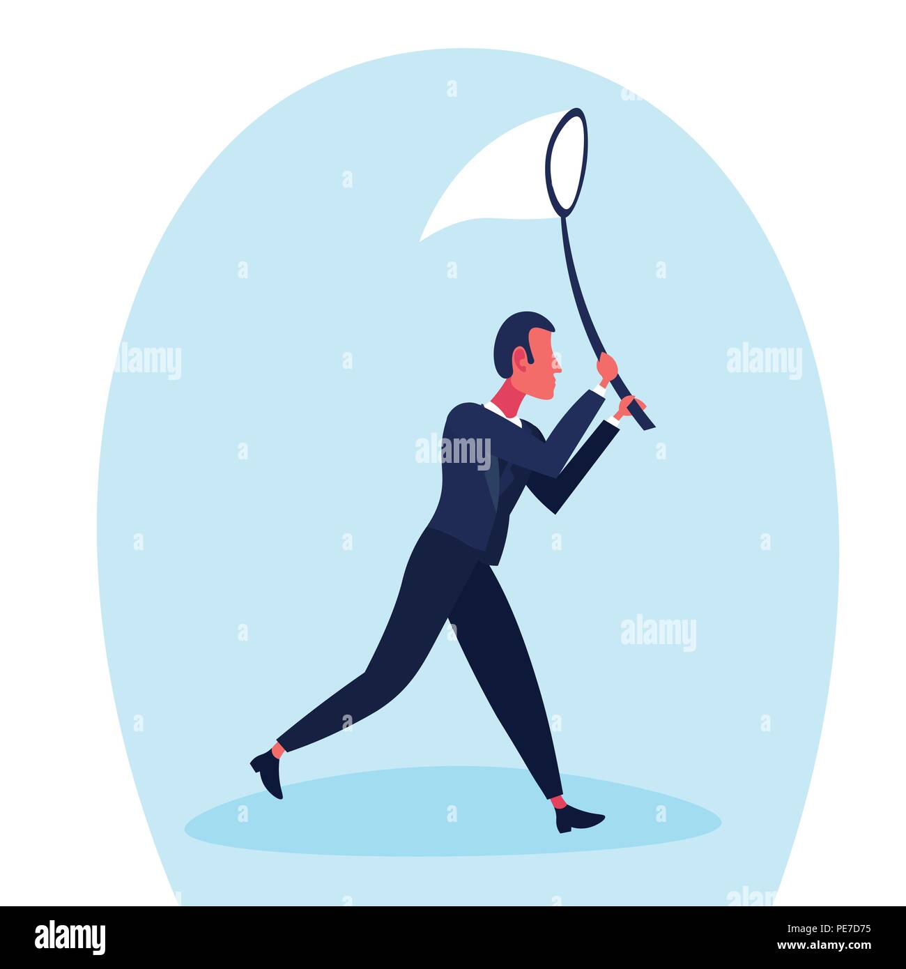 businessman holding butterfly net catch new idea concept cartoon ...