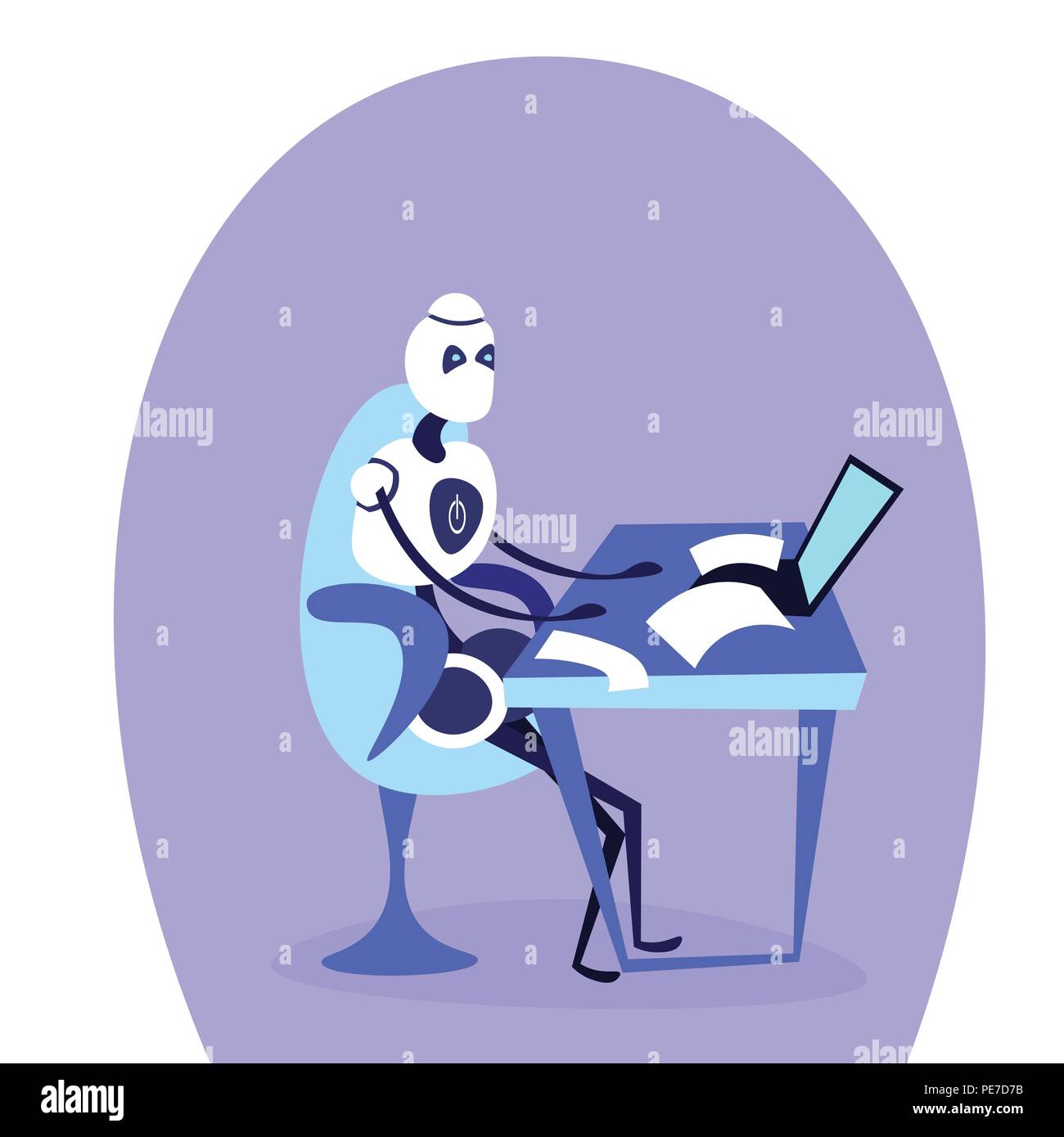 modern robot sitting office workplace using laptop bot helper ...
